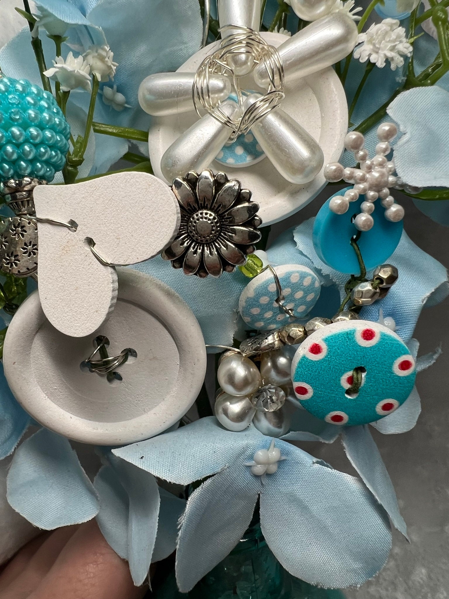Button Tree / Button Flower Bouquet / Vintage Tea Pot / Shabby Cottage ...