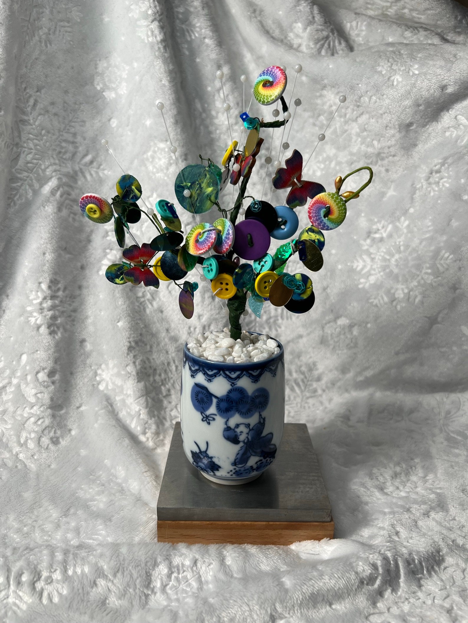 Button Tree / Button Flower Bouquet / Hand Made Clay Pot / - Etsy