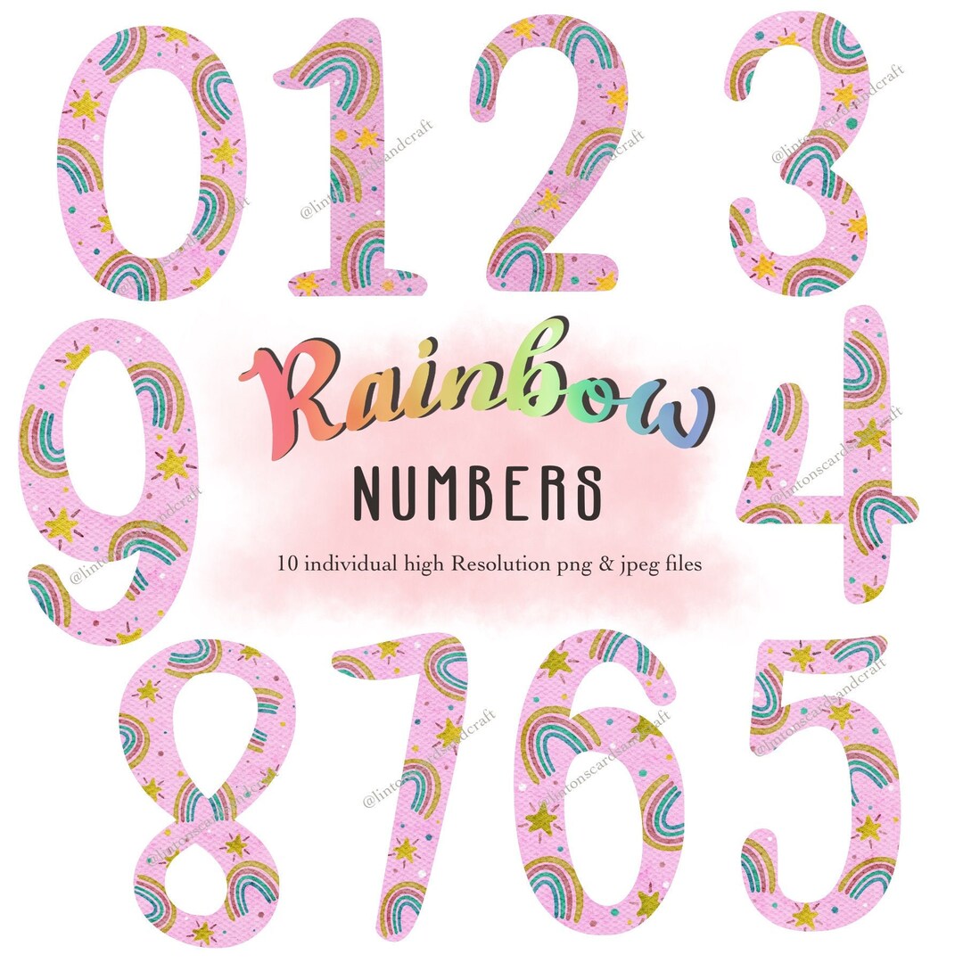 Watercolour Number Clipart Rainbow and Star Design - Etsy