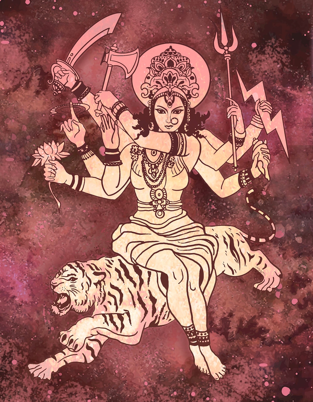 Goddess-hindu-tiger-durga-goddess-protection-fine Art Print-altar-pagan ...