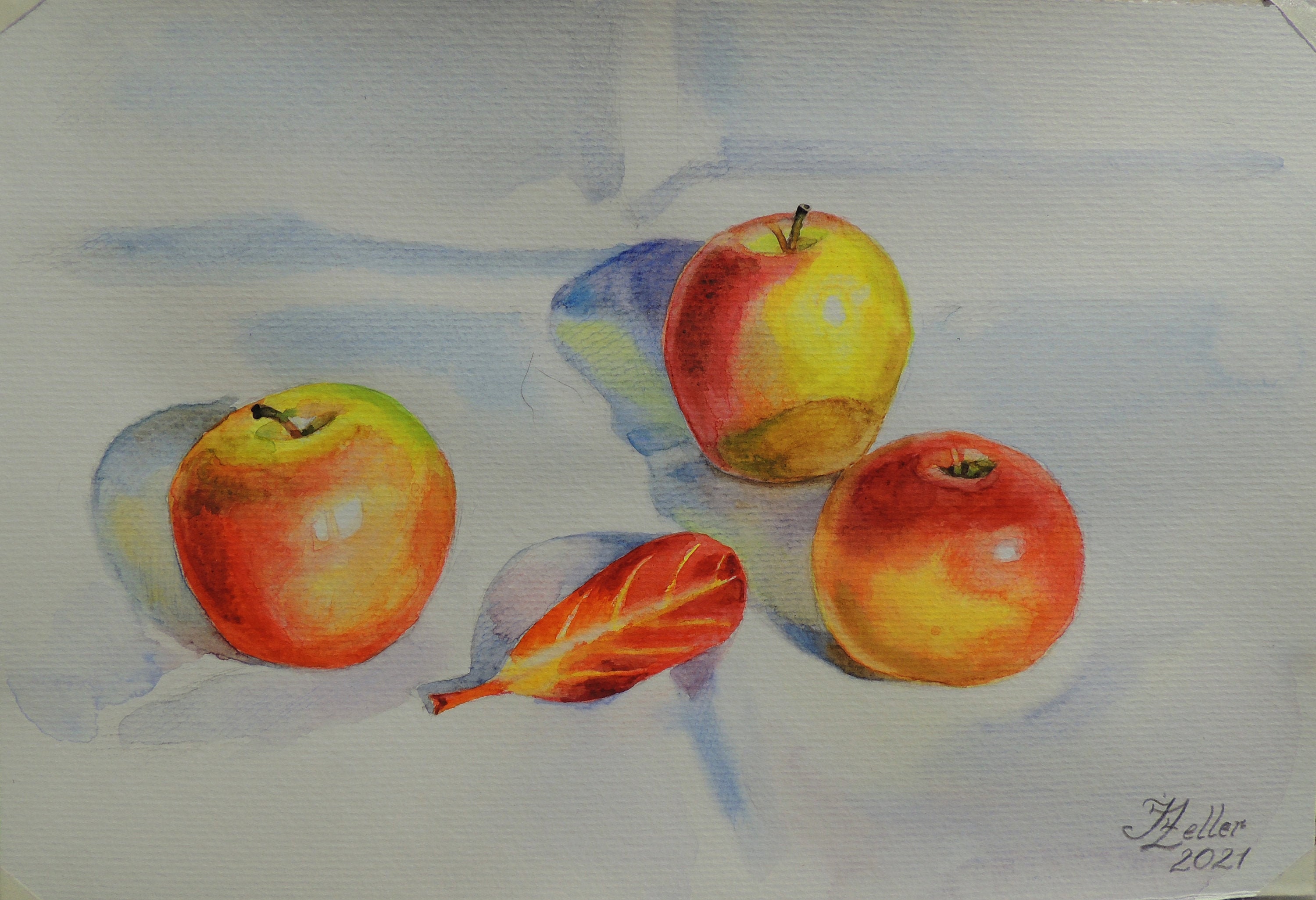 Bodegón con manzanas. Acuarela. Frutas y verduras con acuarelas ...