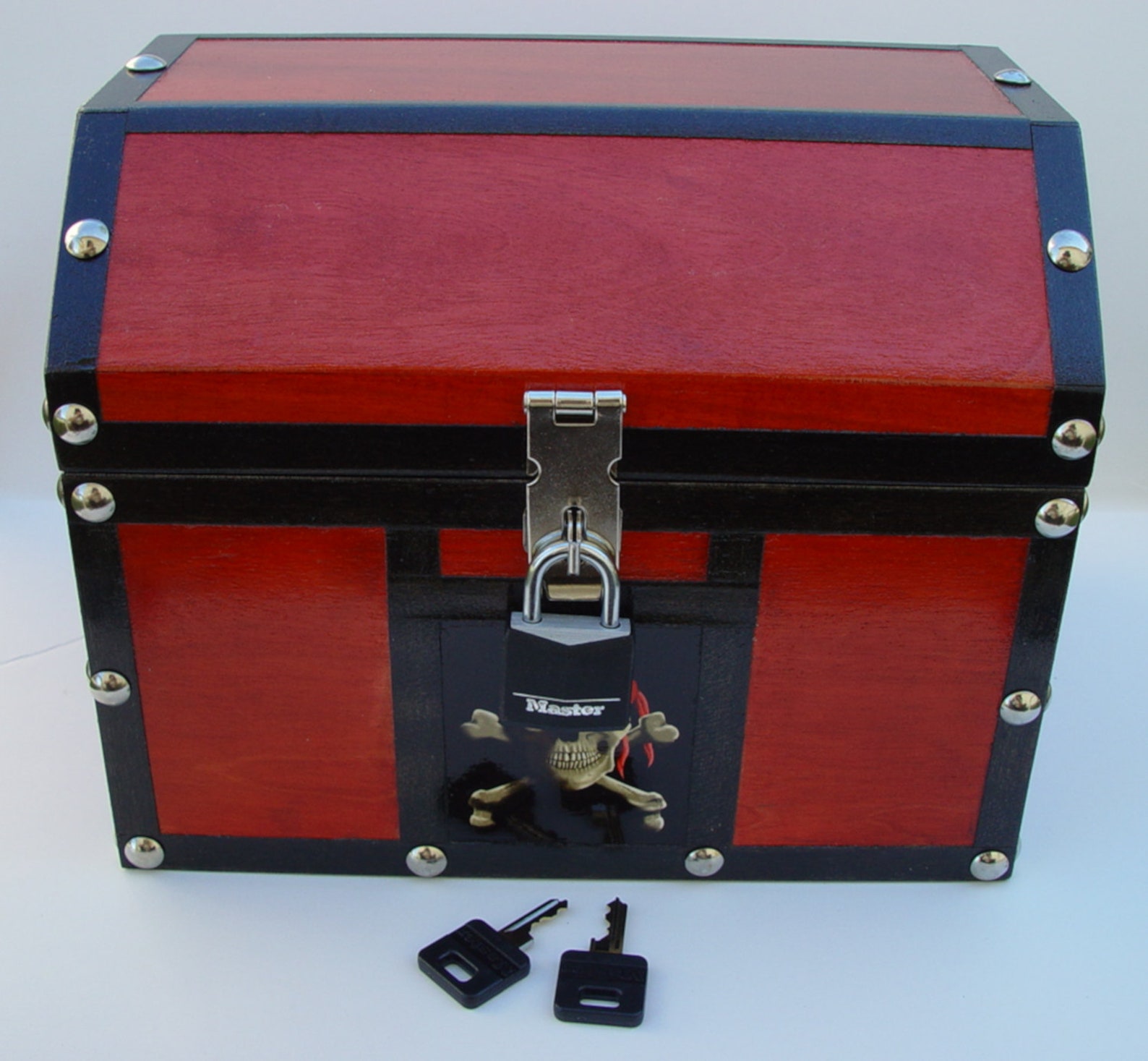 Pirate Chest Jolly Roger Red Black Silver Lock Keys Decorative | Etsy
