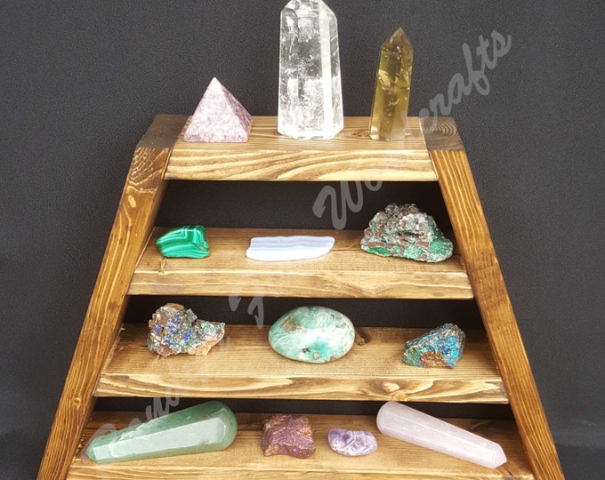 Rock Display Shelf Healing Crystal Case Brown Walnut Altar Trapezoid ...