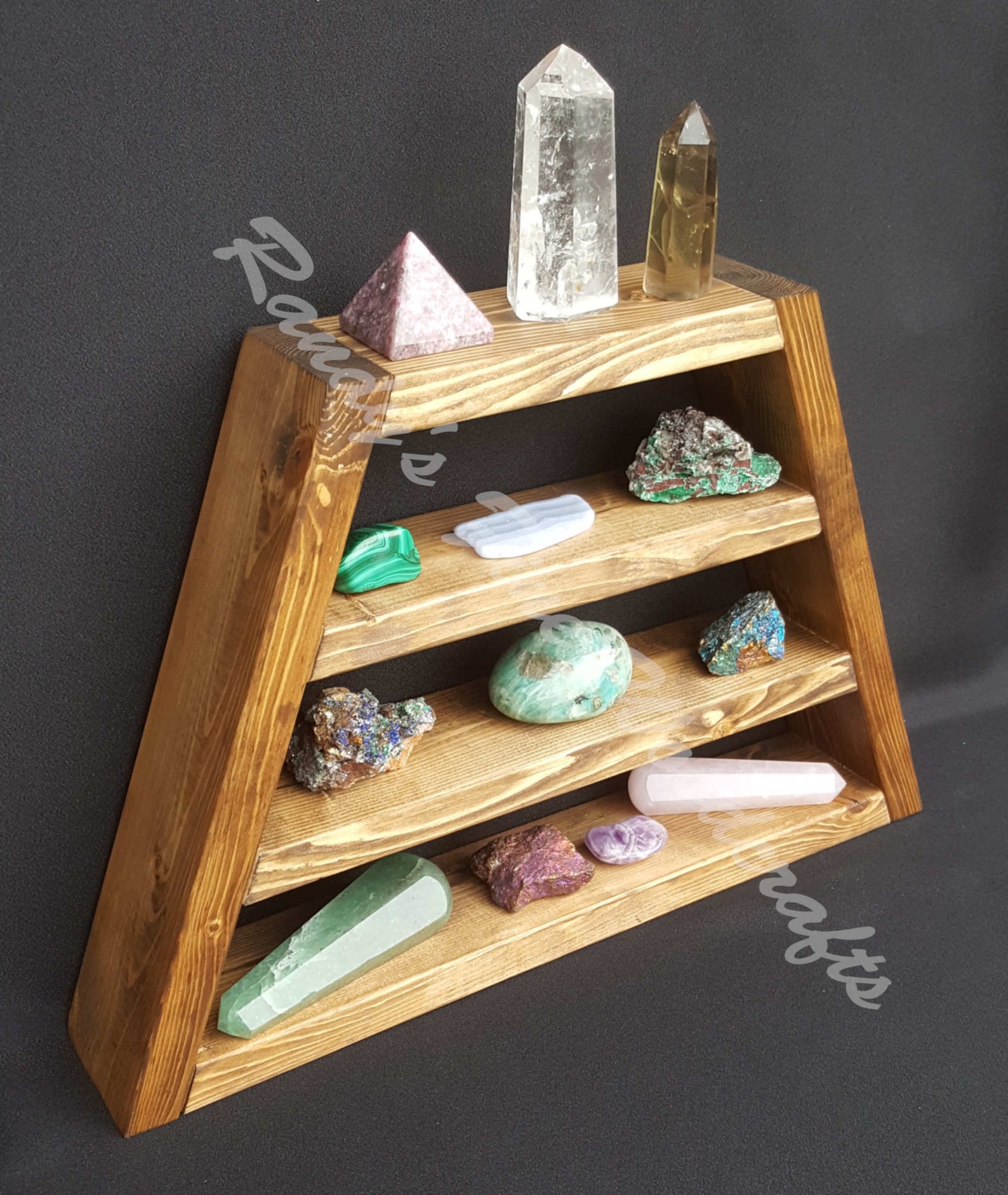 Rock Display Shelf Healing Crystal Case Brown Walnut Altar - Etsy