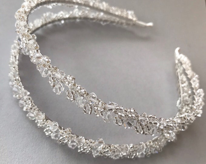 GRETA | Double Crystal Bridal Headband, Silver Double Wedding Headband ...
