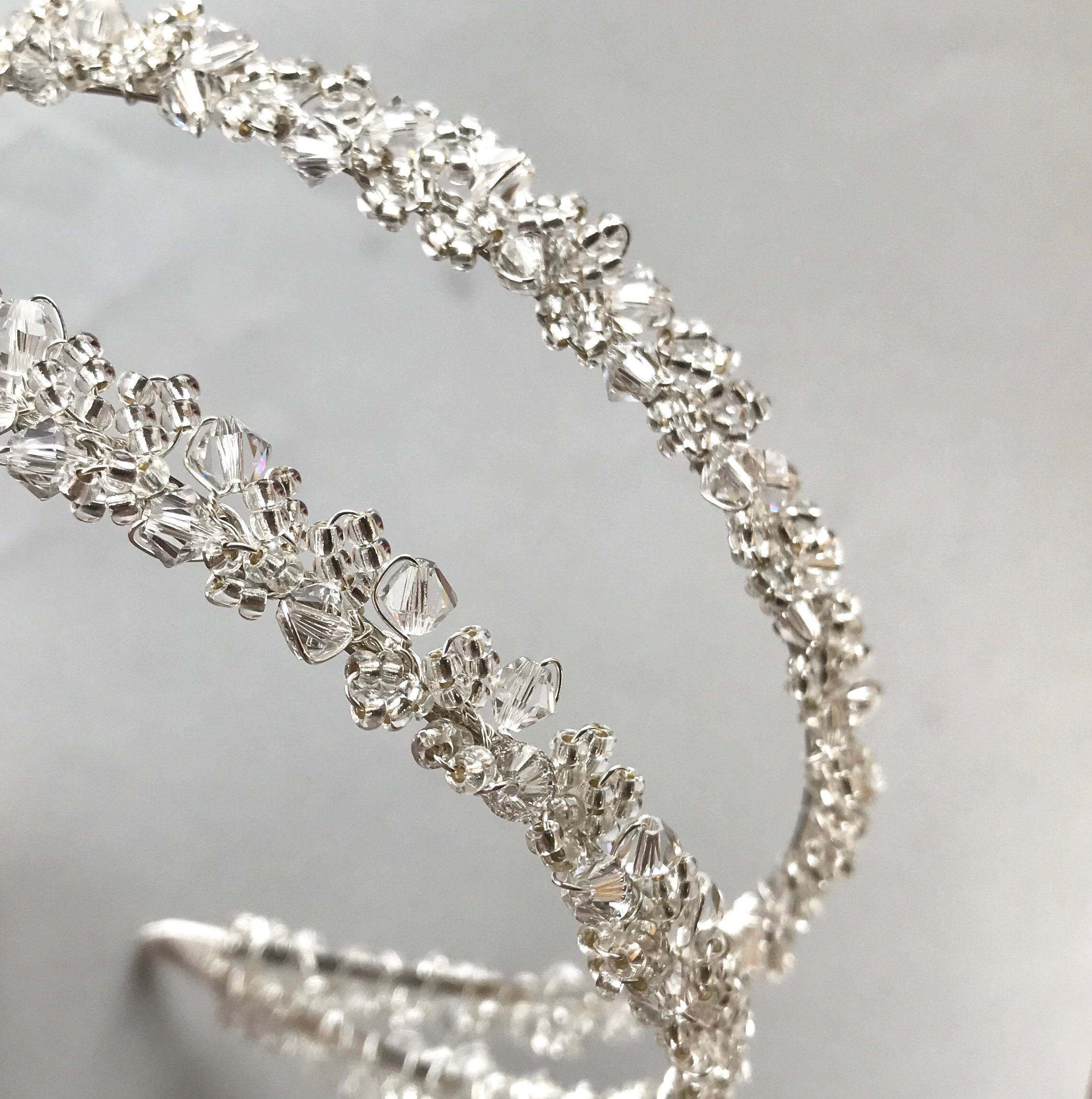 GRETA | Double Crystal Bridal Headband, Silver Double Wedding Headband ...