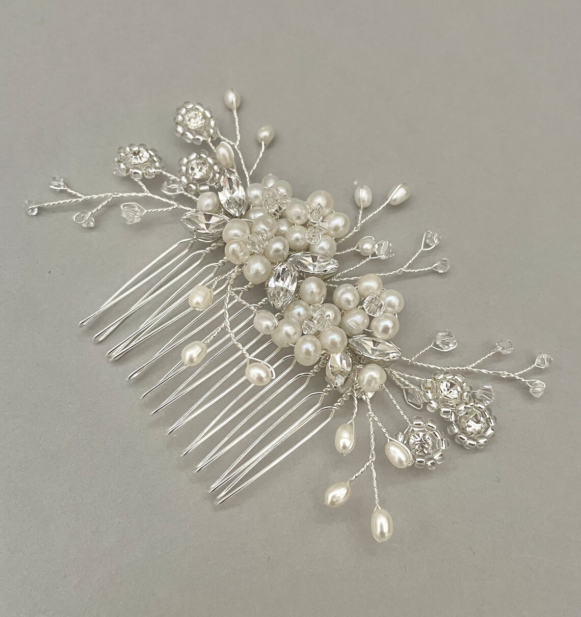 CELINE | Crystal and Pearl Wedding Hair Comb, Floral Inspired Hair ...