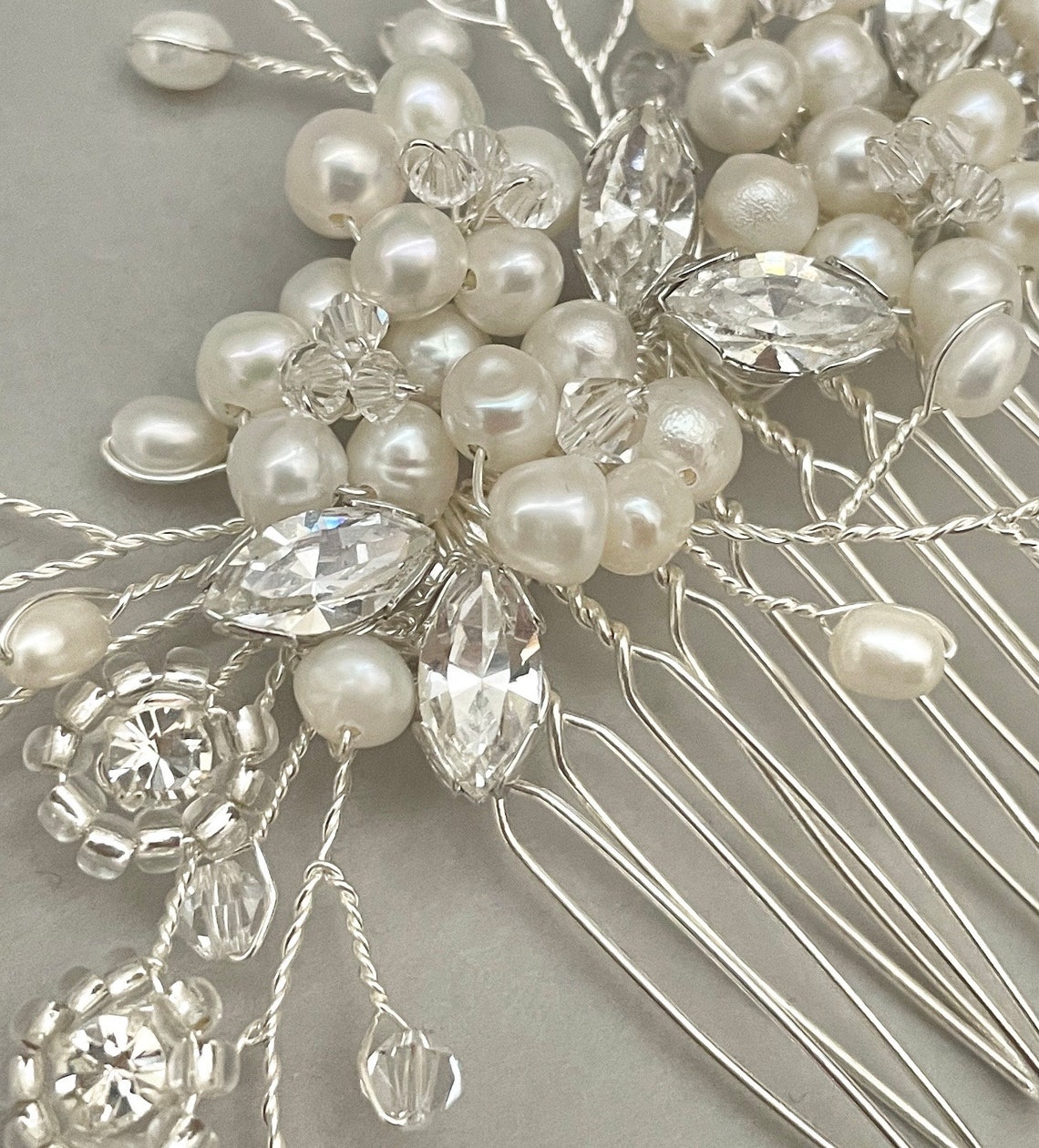 CELINE | Crystal and Pearl Wedding Hair Comb, Floral Inspired Hair ...