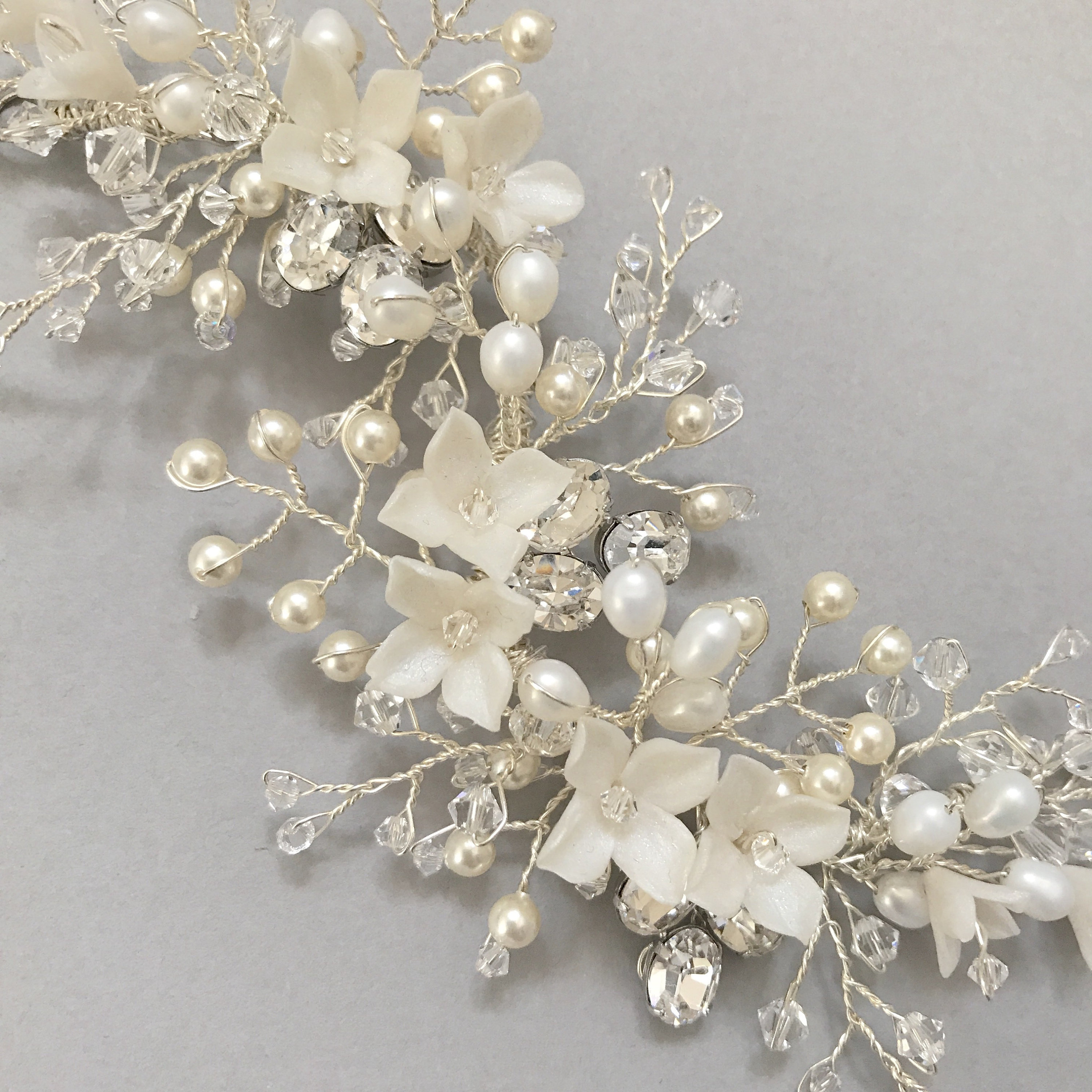 LILY | Crystal and Pearl Floral Hair Vine, Bridal Hair Vine, Floral ...