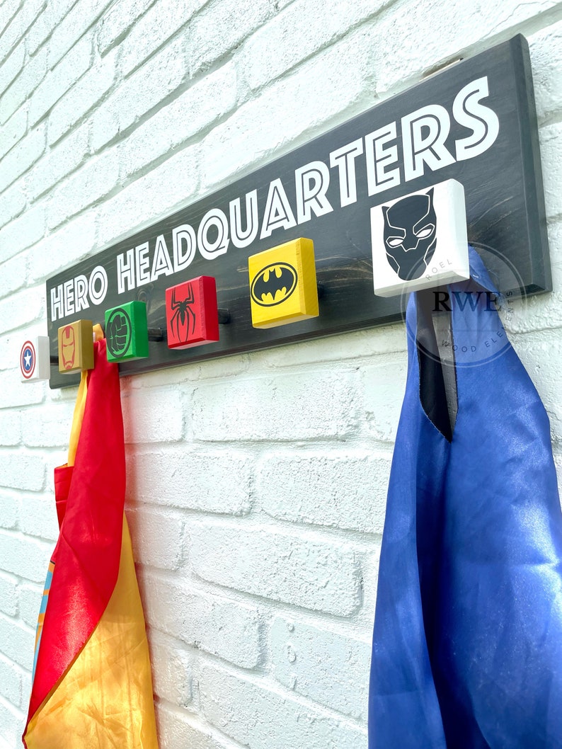 HERO HEADQUARTERS Wall Hooks | Super Hero Costume Holder | Backpack ...