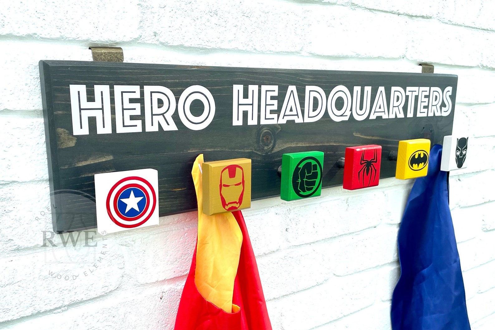 HERO HEADQUARTERS Wall Hooks | Super Hero Costume Holder | Backpack ...