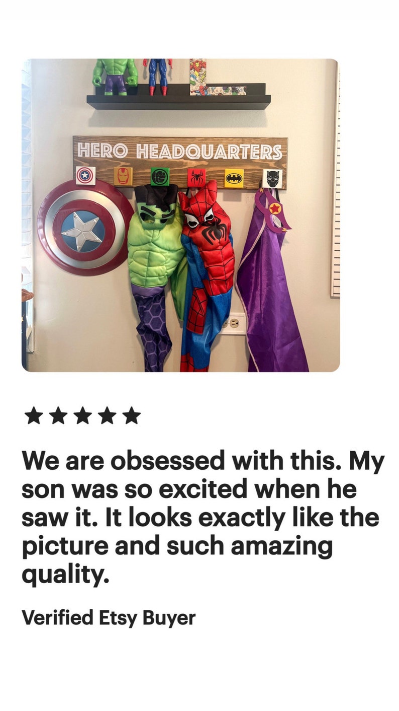 HERO HEADQUARTERS Wall Hooks | Super Hero Costume Holder | Backpack ...