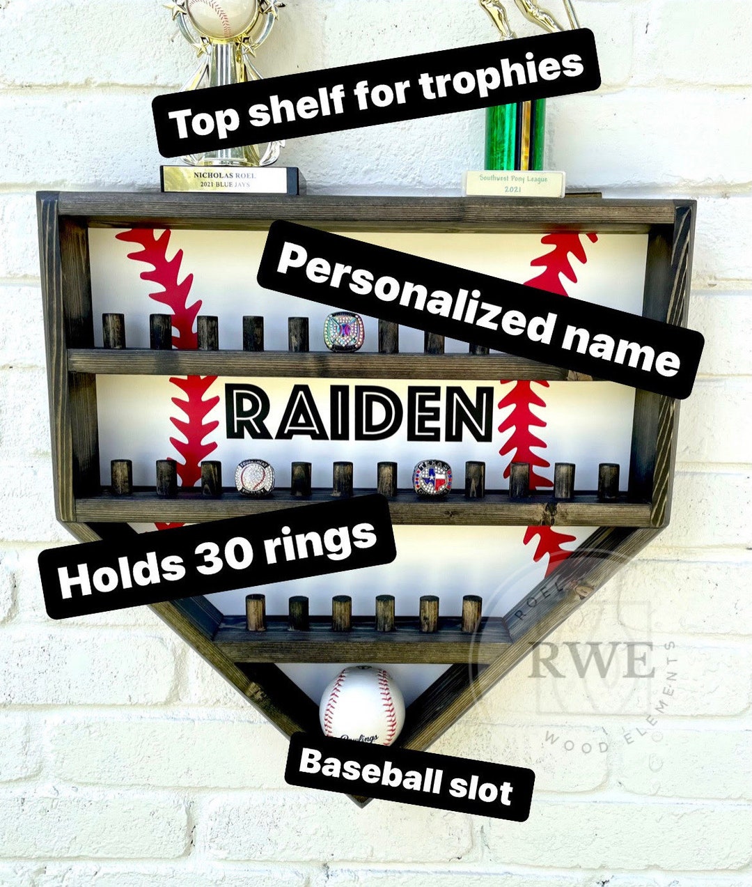 Baseball Ring Holder | Baseball Ring Display | Ring Holder | Ring Display | Softball Ring ...