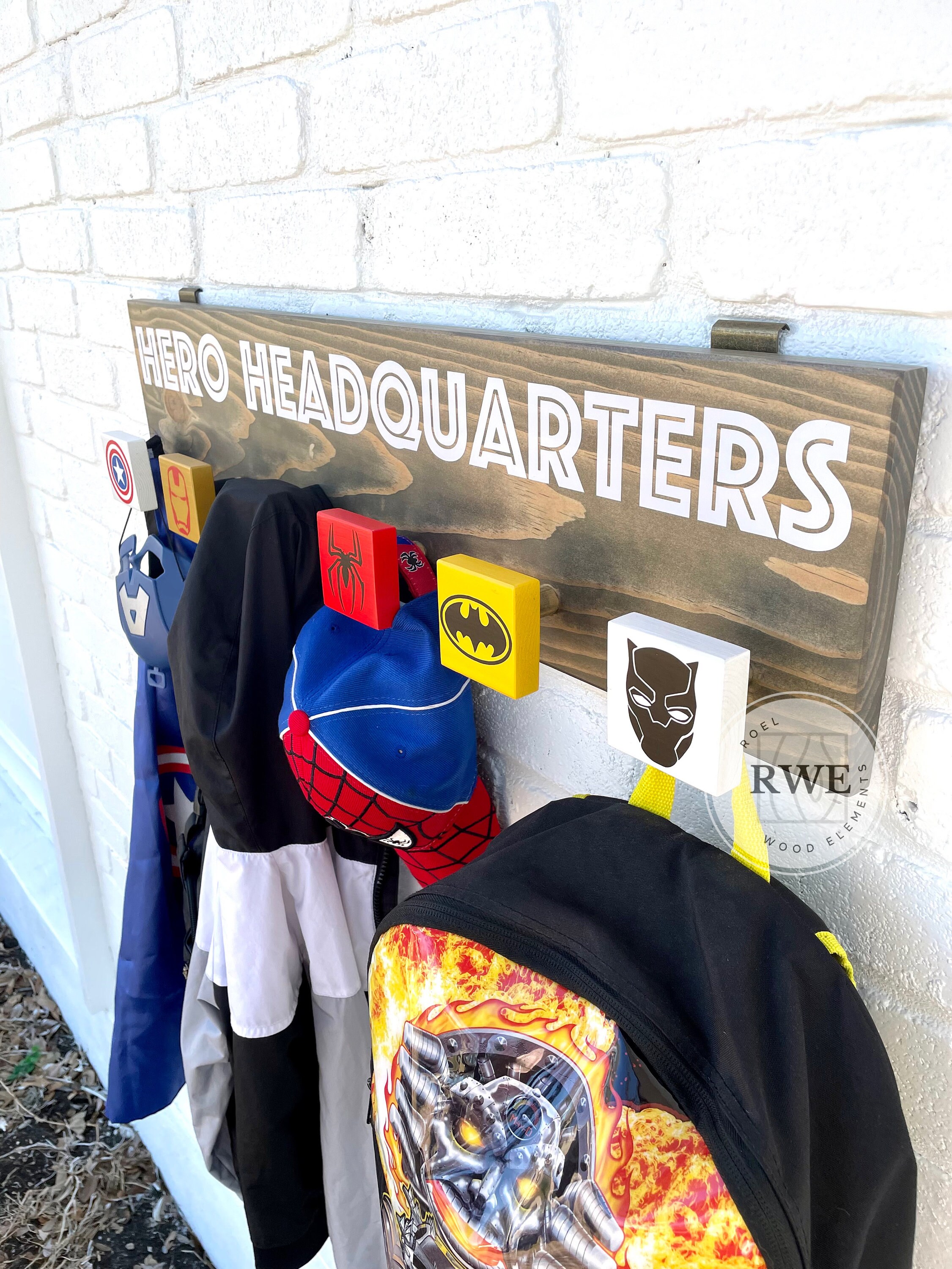 HERO HEADQUARTERS Wall Hooks Super Hero Costume Holder Backpack Holder ...