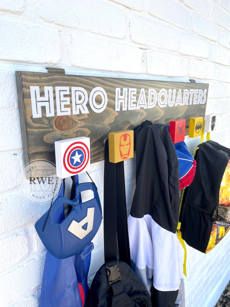 HERO HEADQUARTERS Wall Hooks | Super Hero Costume Holder | Backpack ...