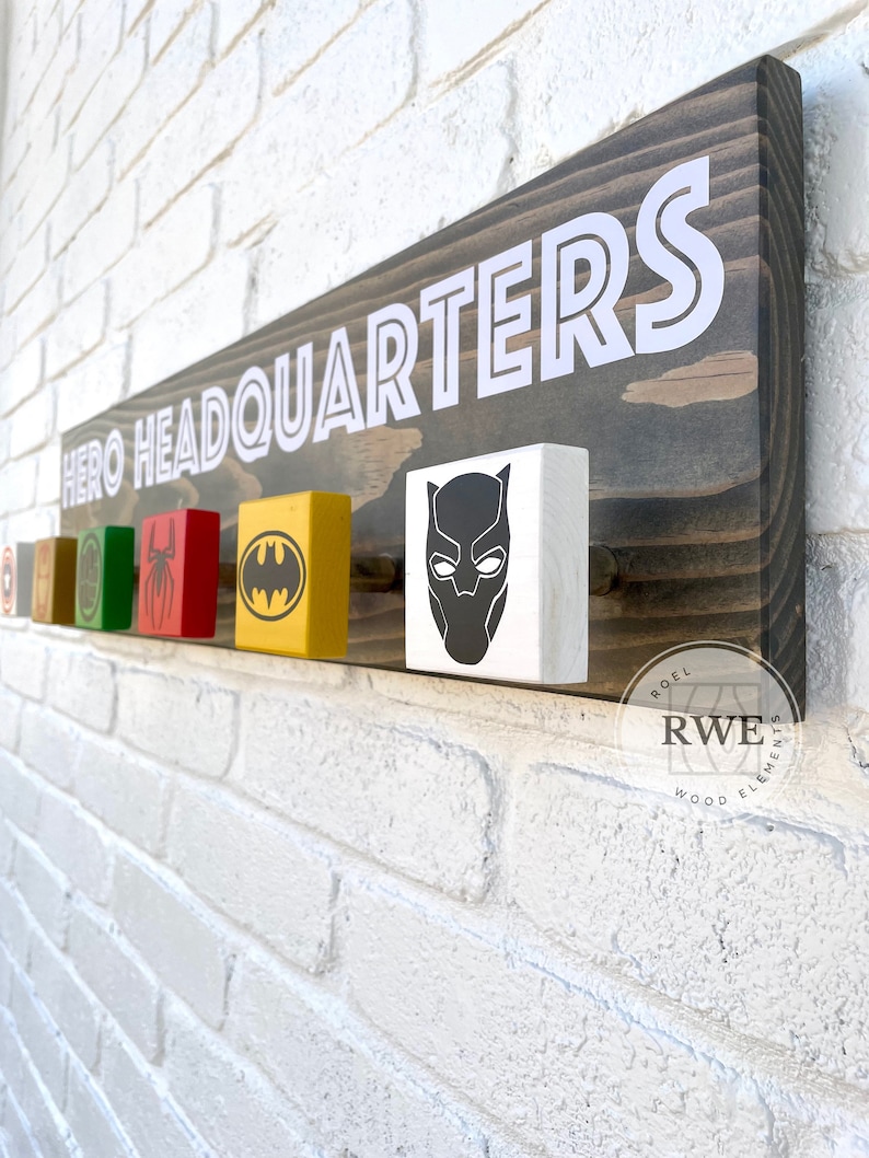 HERO HEADQUARTERS Wall Hooks | Super Hero Costume Holder | Backpack ...