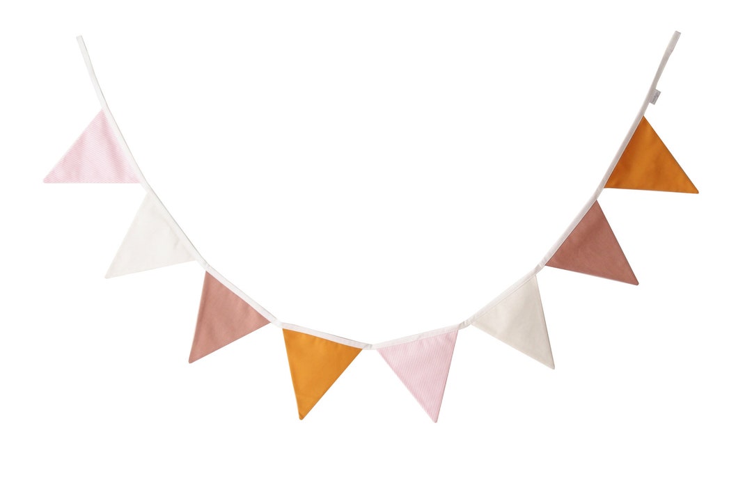 Pink White Mustard Flag Bunting Banner, Fabric Flag Garland,fabric Flag ...