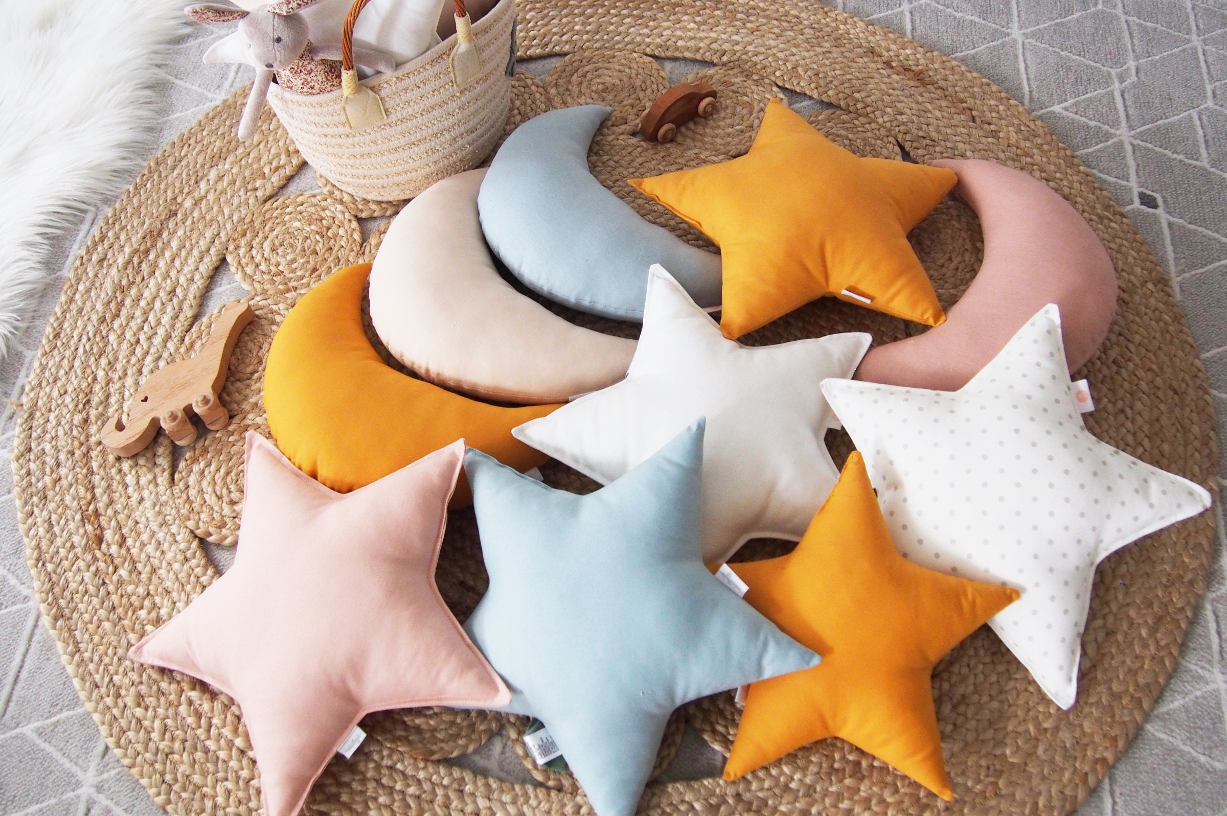 Dusty Blue Linen Moon Pillow Moon Shaped Pillow Moon | Etsy