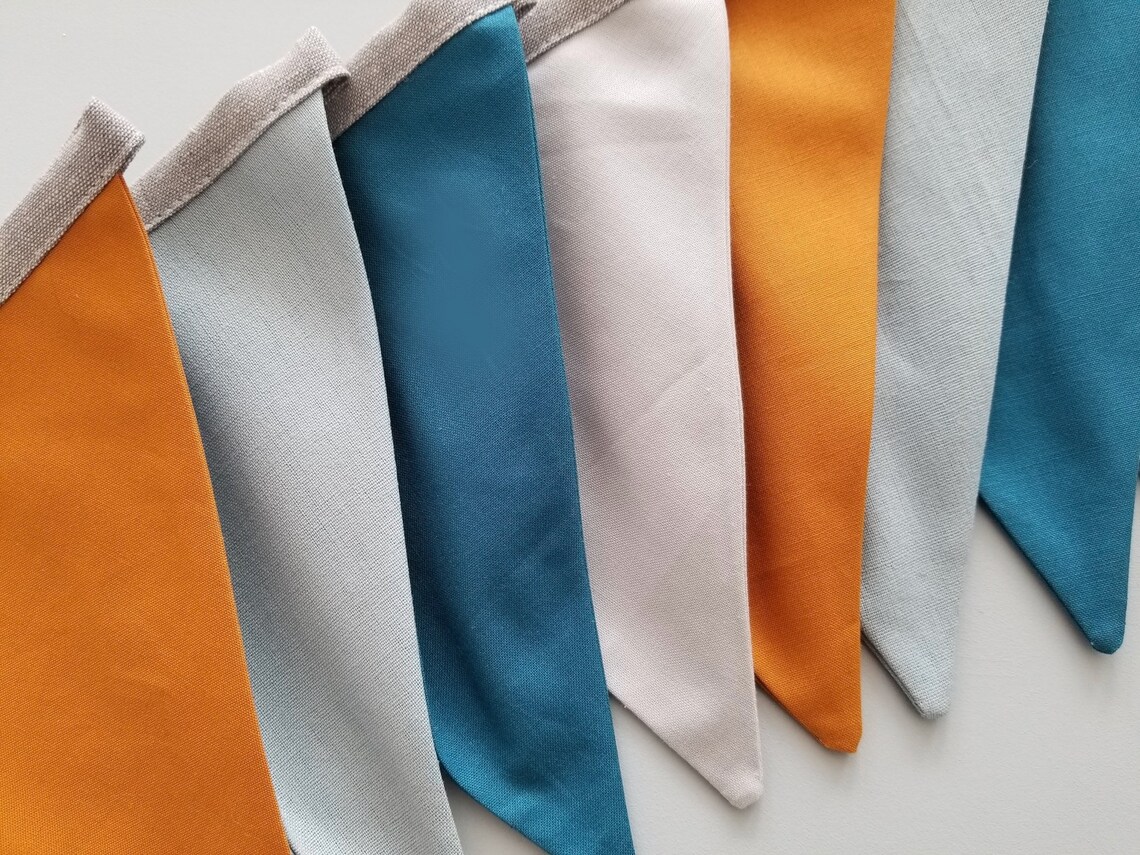 Rust Teal Blue Flag Bunting Banner, Fabric Flag Garland, Fabric Flag ...