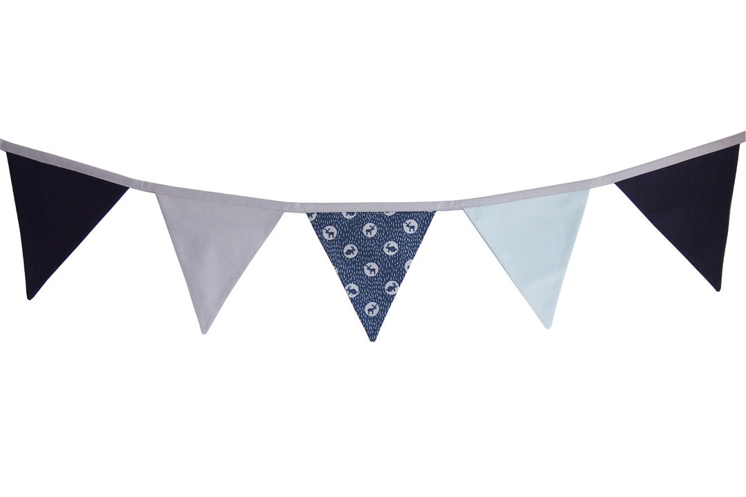 Gray & Navy Blue Flag Bunting Banner, Fabric Flag Banner, Flag Garland ...