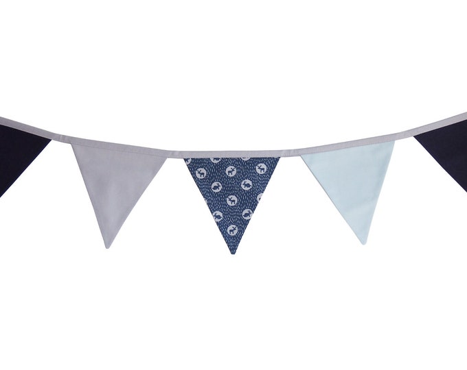 Gray & Navy Blue Flag Bunting Banner, Fabric Flag Banner, Flag Garland ...