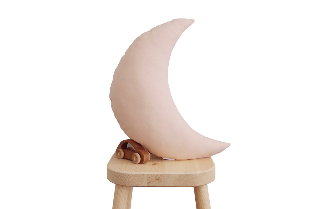 Light Pink Linen Moon Pillow, Moon Shaped Pillow, Moon Cushion, Moon ...