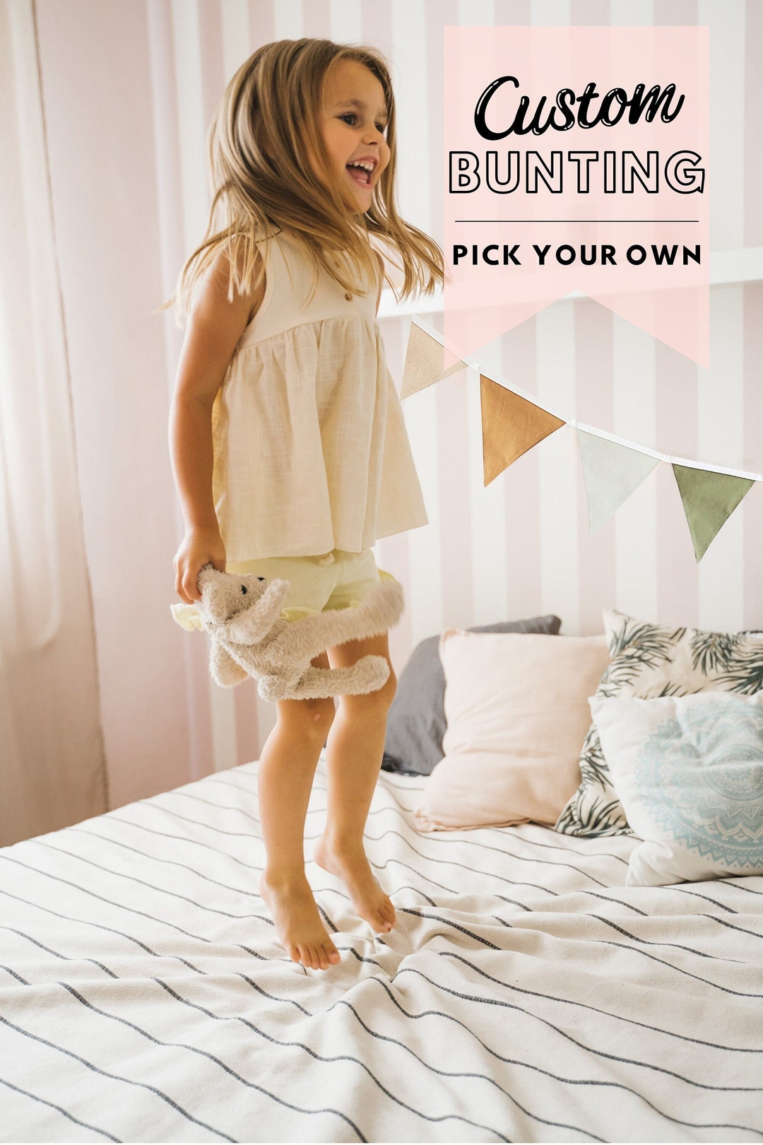 Custom LINEN Flag Bunting Banner, Personalized Flag Garland, Fabric ...