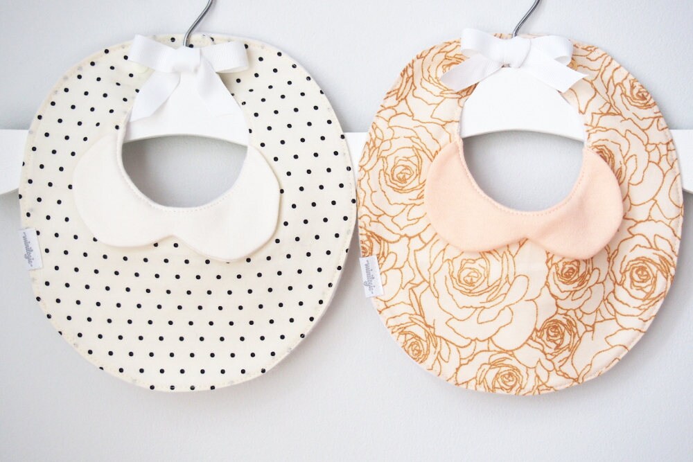 Baby Girl Bib,peach & Gold Floral Bib,baby Bib, Round Bibs,bib for Girl ...