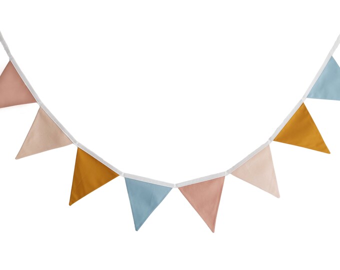 Ochre Pink Blue Flag Bunting Banner, Fabric Flag Garland, Fabric Flag ...