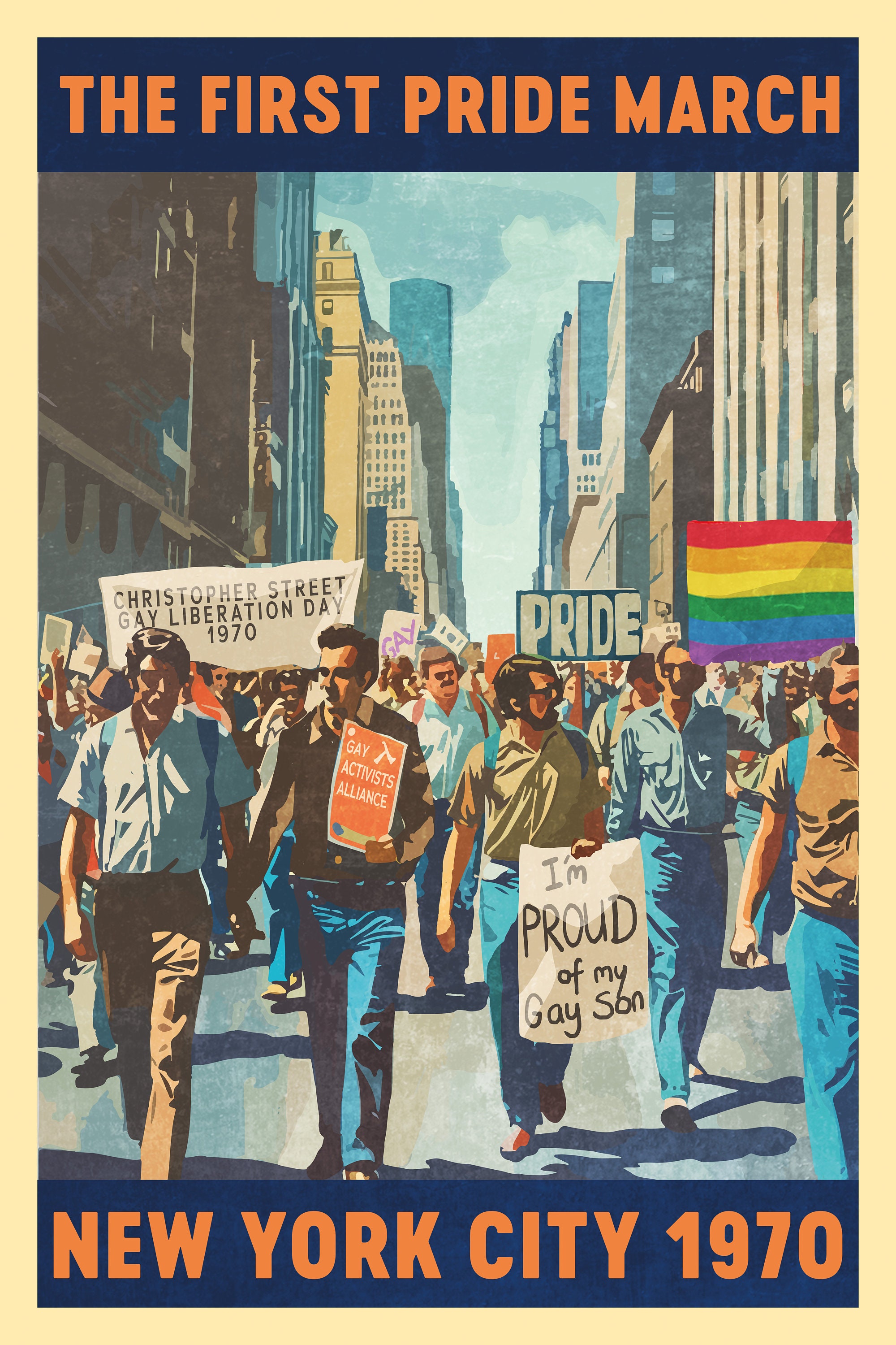 Vintage the First Pride March NYC Art Poster: New York City 1970 LGBTQ+ ...