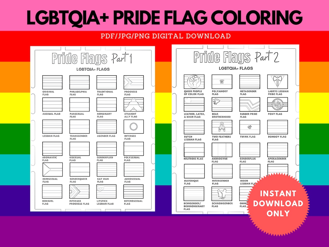 LGBTQIA+ Pride Flags Coloring Pages | Education Printable | LGBTQ Flag ...