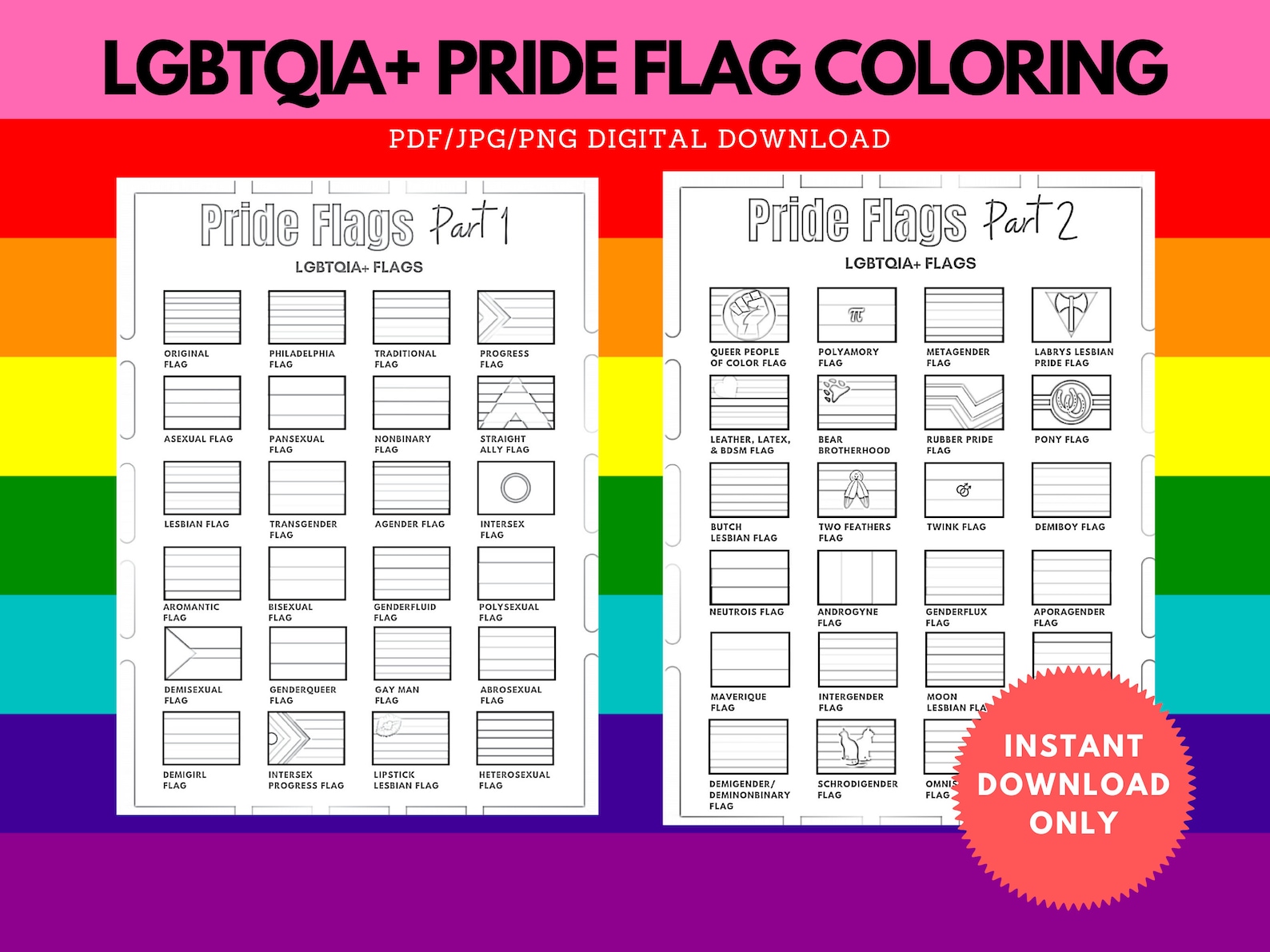 LGBTQIA Pride Flags Coloring Pages Education Printable - Etsy UK