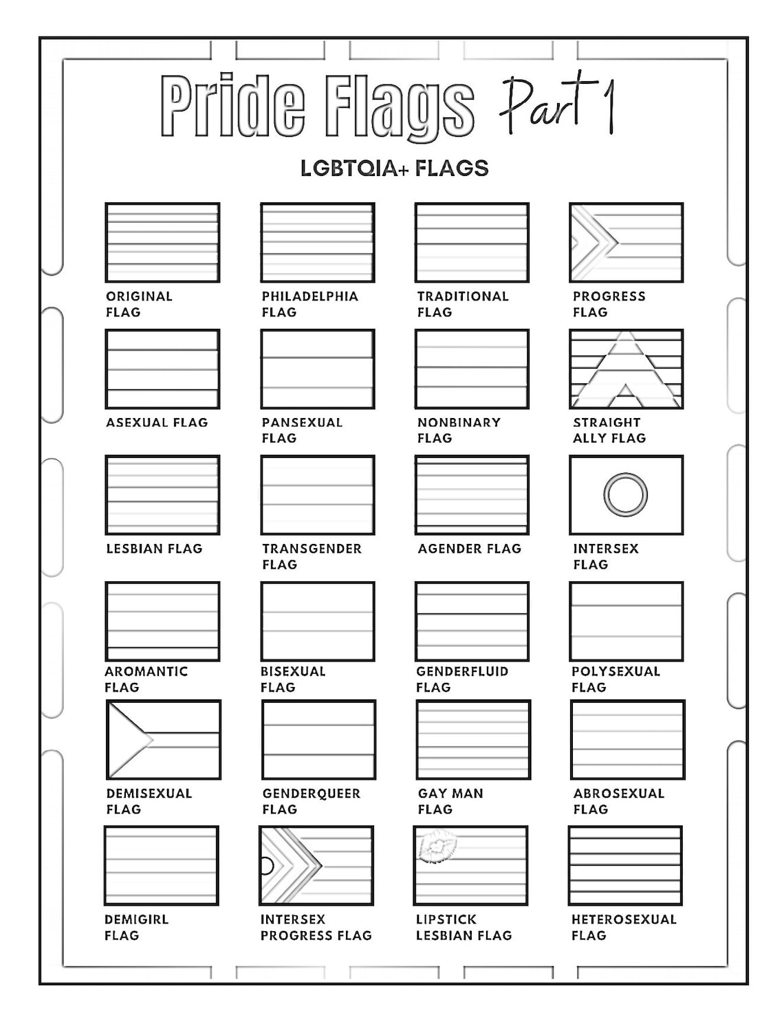 LGBTQIA Pride Flags Coloring Pages Education Printable - Etsy