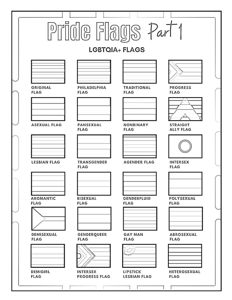 LGBTQIA Pride Flags Coloring Pages Education Printable - Etsy