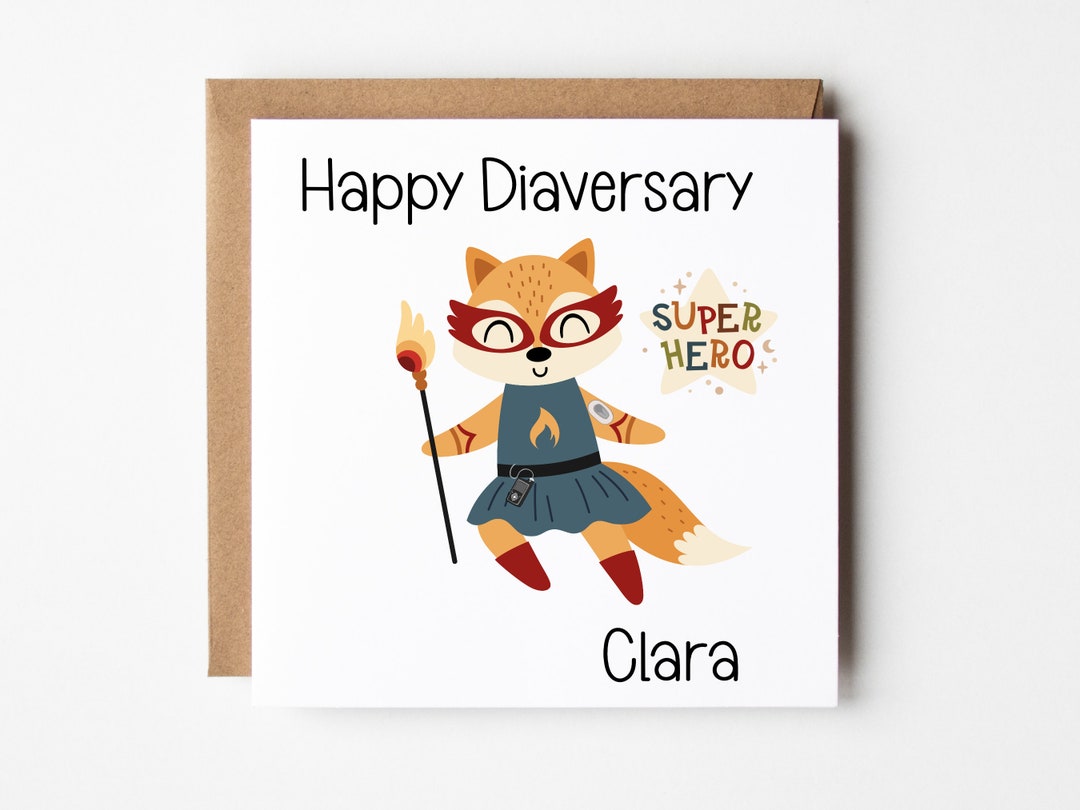 Diaversary Card, Diabetic Warrior, Type 1 Diabetes Card, Super Fox ...