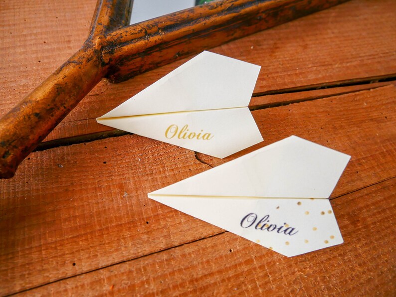 Brand place Origami Plane Name tag Wedding Personalized | Etsy