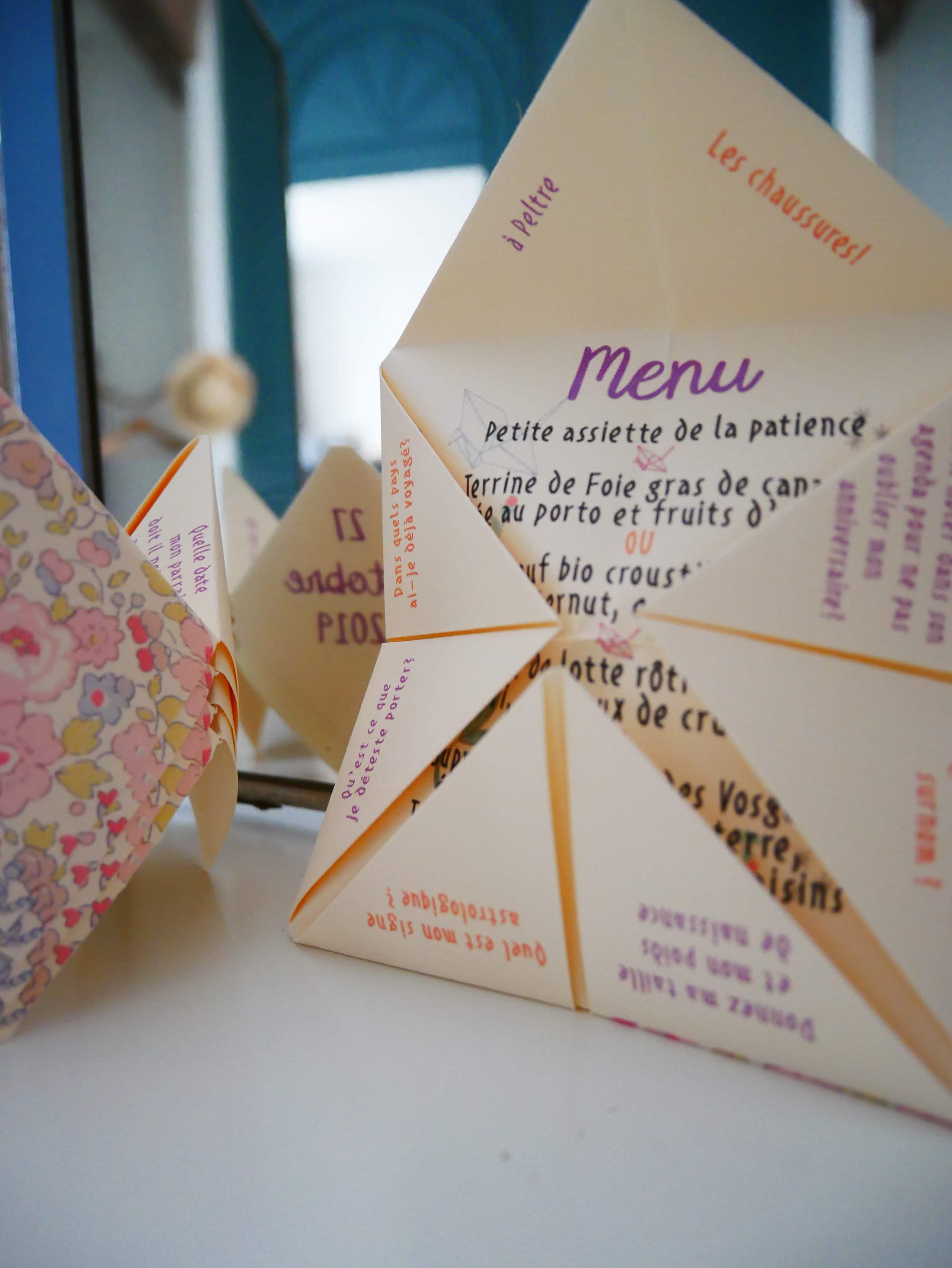 Menu Cocotte en papier, Menu mariage, baptème, Communion, sur mesure ...