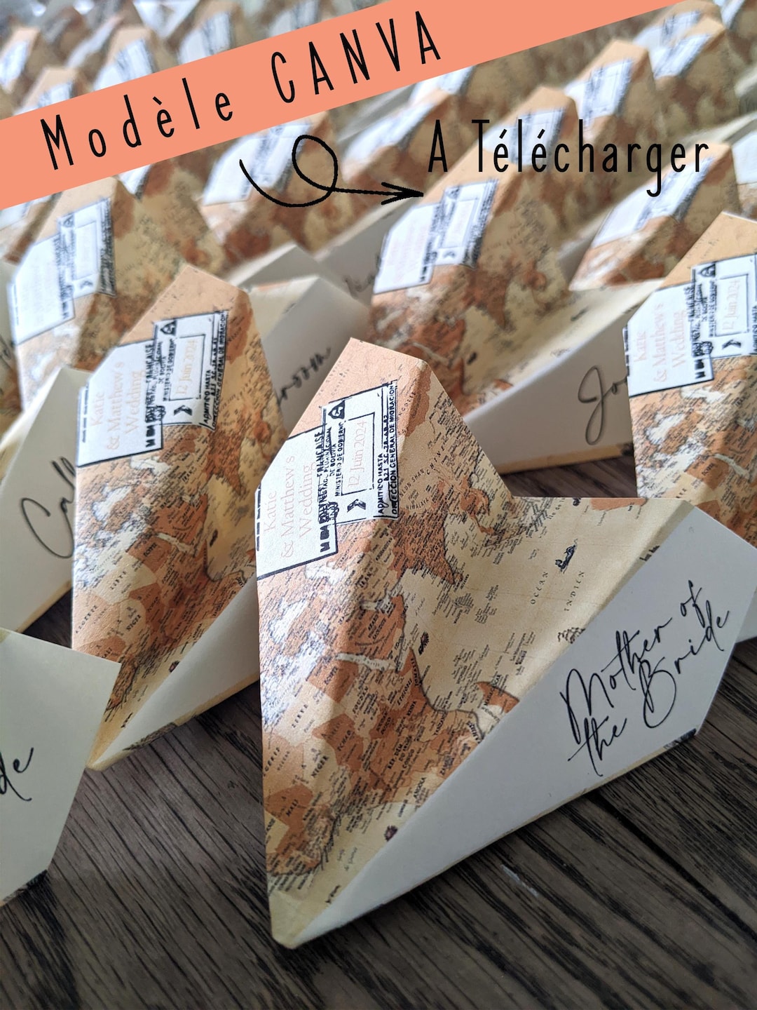 Origami Plane - Personalized Place Mark Wedding Travel Theme, Canva ...