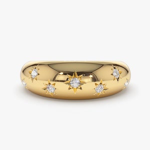 Diamond Starburst Ring / 14k Solid Gold Star Setting Diamond - Etsy