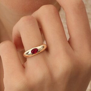 Natural Ruby Ring 14k Gold / Flush Set Oval Ruby Dome Ring / Statement ...