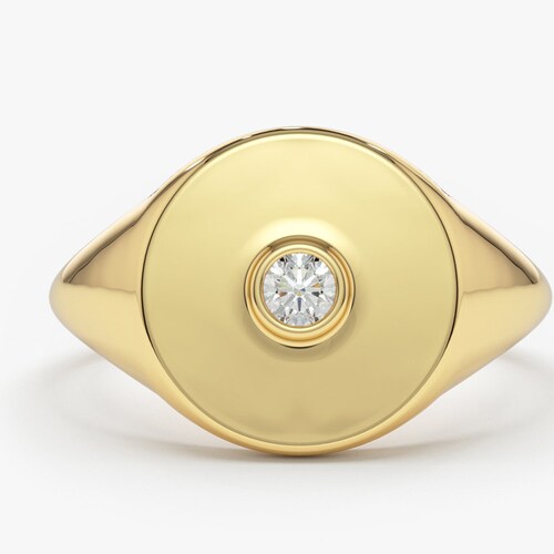 Diamond Signet Ring / 14k Solid Gold Bezel Setting Diamond - Etsy Australia