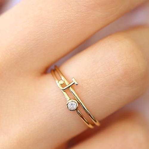 Personalized Initial Letter Ring Set With Bezel Set Solitaire - Etsy