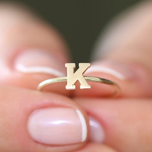 Gold Letter Ring / 14K Solid Gold / Letter Ring / Initial Gold - Etsy