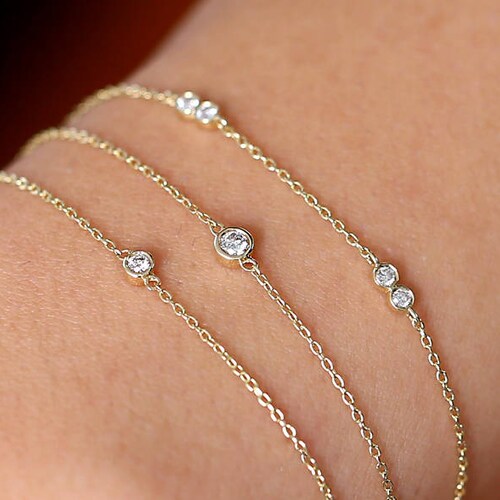 Diamond Solitaire Bracelet / Natural Brilliant Cut Bezel Set | Etsy UK