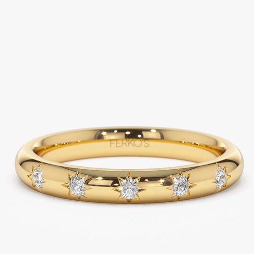 Diamond Ring With Star Setting / 14k Gold Star Setting Polaris - Etsy