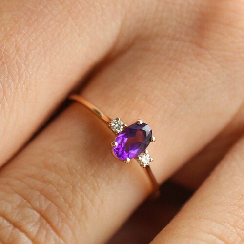 14k Rose Gold Amethyst Engagement Ring Amethyst Ring Oval - Etsy