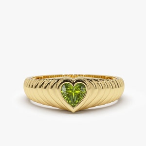 Heart Shaped Peridot Ring / 14k Heart Shape Peridot Beveled Ring ...