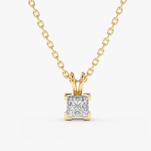 Princess Cut Diamond Necklace / 14k Solid Gold Diamond - Etsy