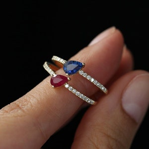 Ruby Ring / 14k Gold Pear Shape Natural Ruby and Diamond Ring ...