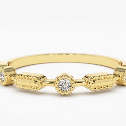 Stacking Ring / 14k Gold Diamond Wedding Band / Diamond Ring / | Etsy